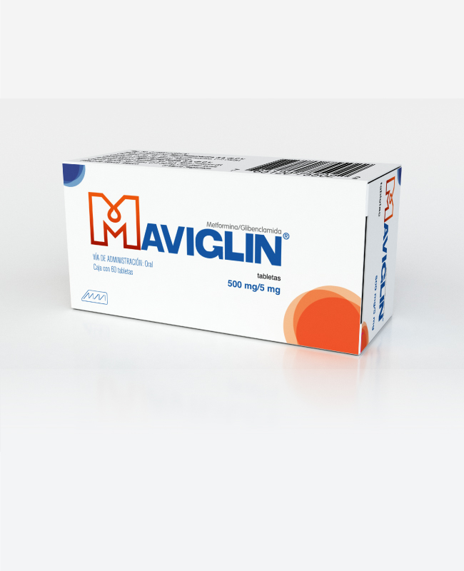 Maviglin, 60 tabletas de 500/5 mg, Metformina + Glibenclamida